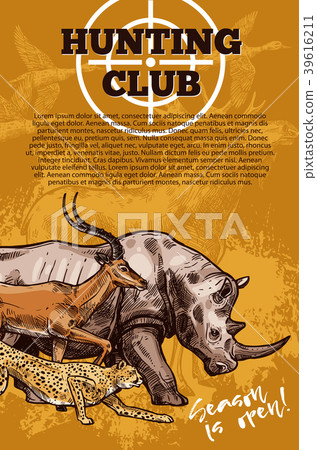 Hunting club banner with target and african animal-插圖素材 [39616211 ...