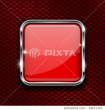 Red button with chrome frame. Square glass shiny - Stock Illustration ...
