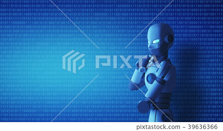 Robot thinking in control room with a binary code - Stock Illustration ...