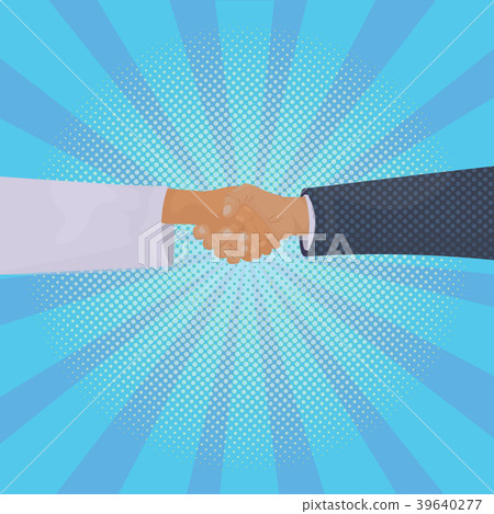 Hand Shake Over Comic Retro Background Business - Stock Illustration ...