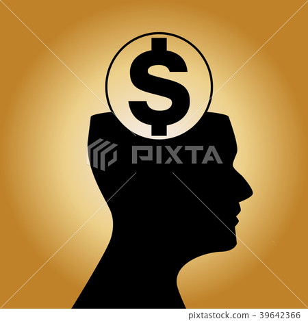 Sign of dollar in human head on golden background. - Stock Illustration ...
