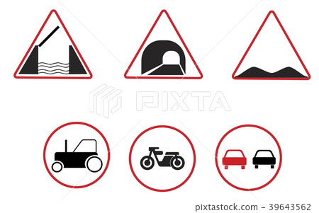 Set of 3 triangular and 3 round road signs - Stock Illustration ...