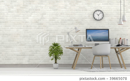 3D rendering interior room with desktop computer - Stock Illustration ...
