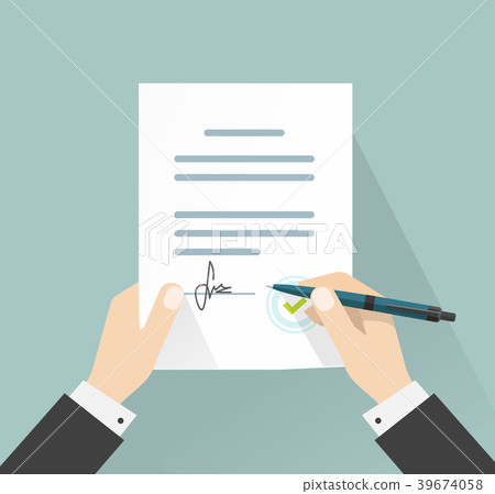 Businessman signing document vector, hands holding - Stock Illustration ...