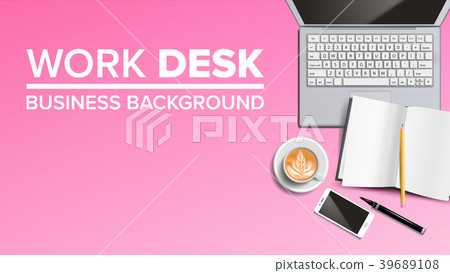 Work Desk Background Vector. Place For Text - Stock Illustration ...