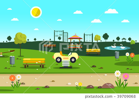 Empty Park - Playground Garden Vector Cartoon - Stock Illustration ...