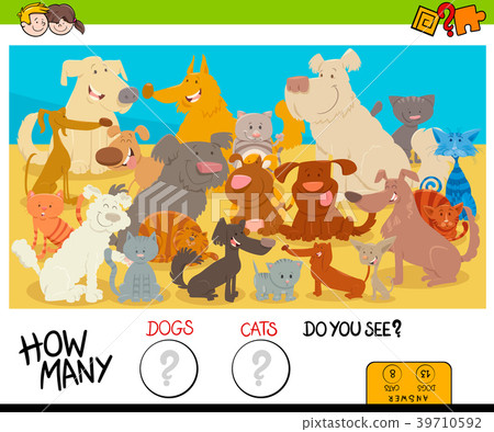 counting cartoon cats and dogs educational game - Stock Illustration ...