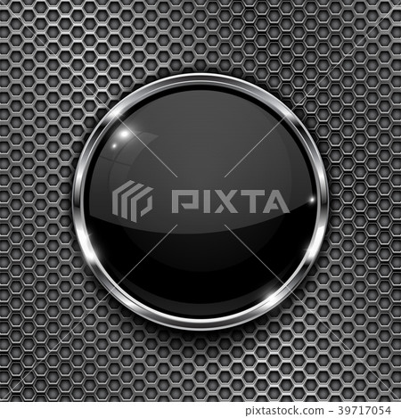 Black button on perforated background. Round glass - Stock Illustration ...