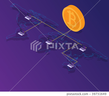 bitcoins mining with world map - Stock Illustration [39731649] - PIXTA