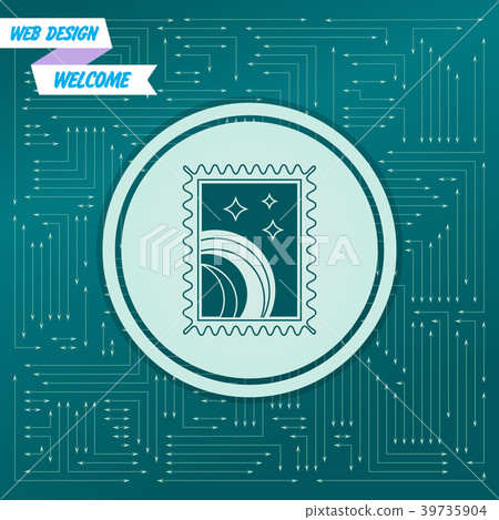 postage stamp icon on a green background, with arr - Stock Illustration ...
