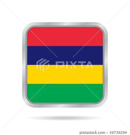Flag of Mauritius. Metallic gray square button. - Stock Illustration ...