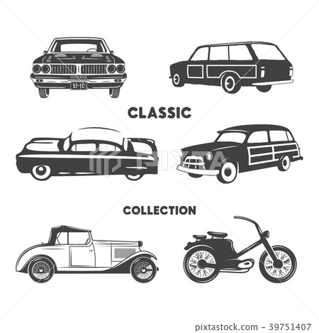 Classic cars, vintage car icons, symbols set - Stock Illustration ...