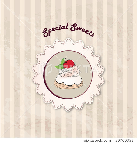 Cake. Cafe Menu Background. Bakery Dessert Label - Stock Illustration ...