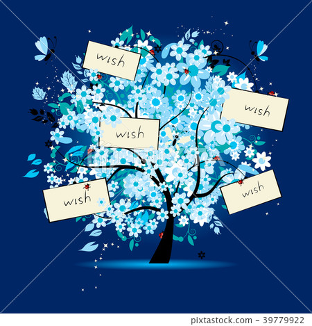 Wish tree floral with cards for your text - Stock Illustration ...