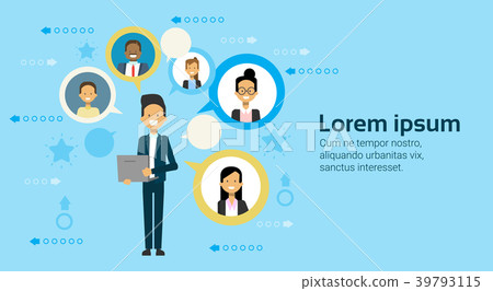 Business Man Using Laptop Computer Networking With - Stock Illustration ...