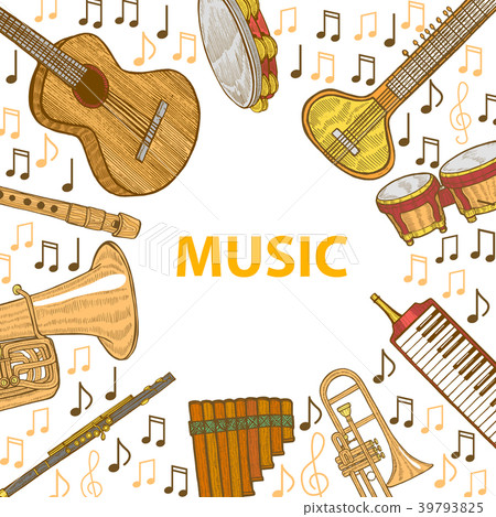 Musical Instruments Template in Hand Drawn Style - Stock Illustration ...