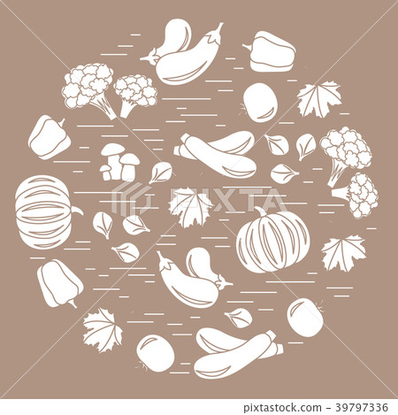 Set of autumn seasonal vegetables in circle - Stock Illustration ...