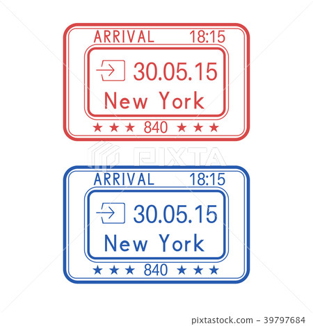 New York, USA passport stamps. Arrival by plane-插圖素材 [39797684] - PIXTA圖庫