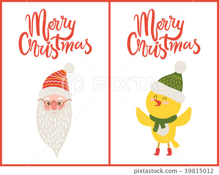 Merry Christmas Greeting Cards Santa Claus Chicken - Stock Illustration ...