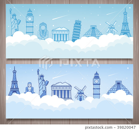 Travel composition with famous world landmarks - Stock Illustration ...