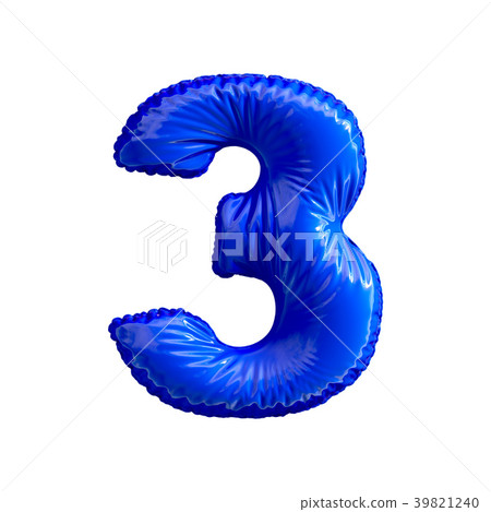 Number 3 three of blue balloons on a white - Stock Illustration ...