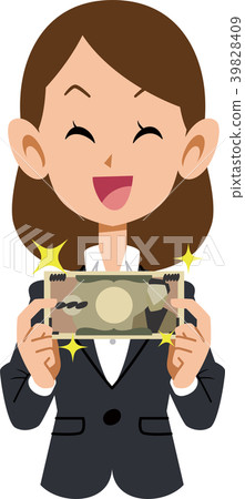 Female office worker rejoicing holding banknotes - Stock Illustration ...