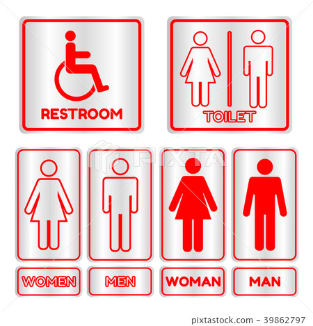 Red square restroom Sign set with text - Stock Illustration [39862797 ...