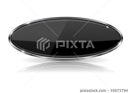 Glass black button. Oval 3d button with metal - Stock Illustration ...