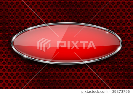 Glass red button on metal perforated background - Stock Illustration ...