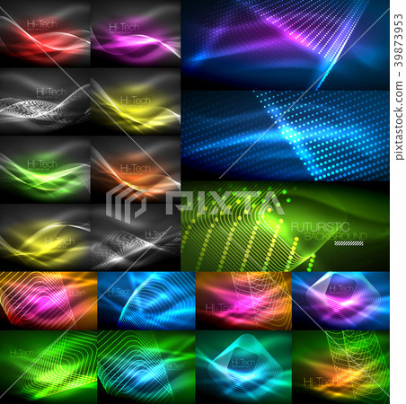 Mega collection of neon glowing shiny light - Stock Illustration ...