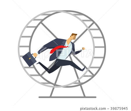 Businessman in office suit running in a wheel like - Stock Illustration ...