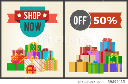 Shop Now Hot Prices Half Discount Off Promo Labels - Stock Illustration ...
