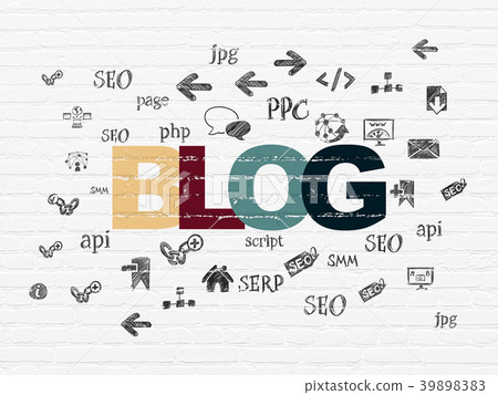 Web development concept: Blog on wall background - Stock Illustration ...