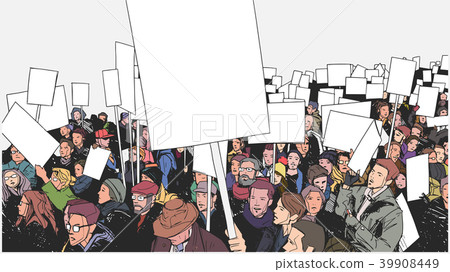 Illustration of protesting crowd with blank sign - Stock Illustration ...