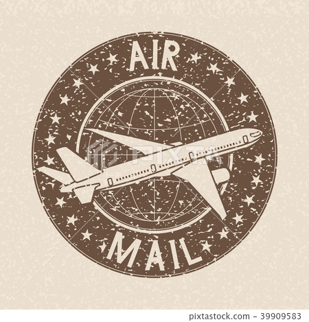 Air mail stamp. Brown grunge ink postmark on beige - Stock Illustration ...