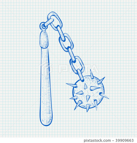 Flail. Medieval weapon - spiked metal ball with - Stock Illustration ...