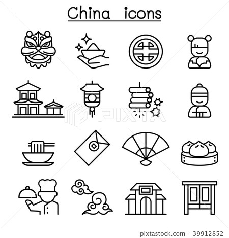 China icon set in thin line style - Stock Illustration [39912852] - PIXTA