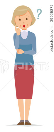 An elderly lady in blue is thinking - Stock Illustration [39936872] - PIXTA