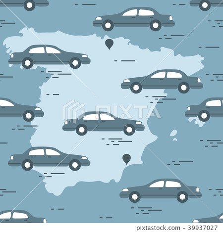 Pattern with cars and map of Spain Travel and - Stock Illustration ...