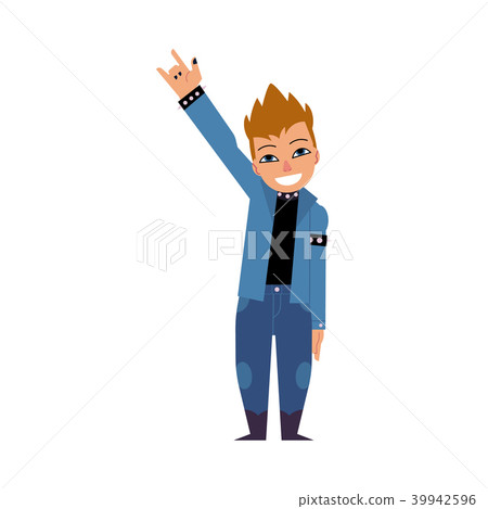 Young cartoon rock man staying and making hand... - Stock Illustration ...