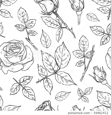 Vector hand drawn rose seamless pattern - Stock Illustration [39962412 ...