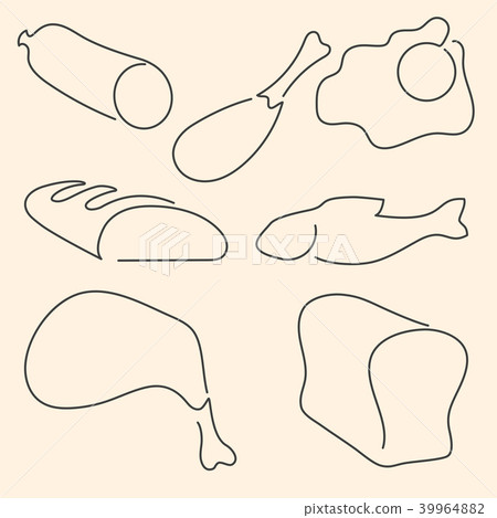 Set of continuous line food art - Stock Illustration [39964882] - PIXTA