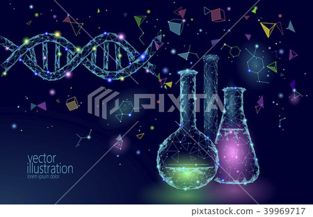 Low poly science chemical glass flasks. Magical... - Stock Illustration ...