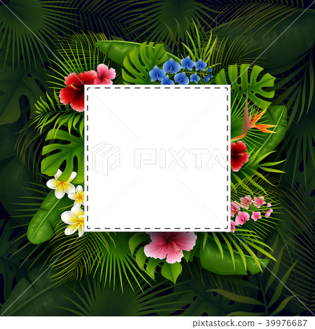 Green summer with tropical leaves and flowers. Vec - Stock Illustration ...