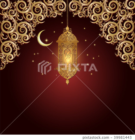Golden Lantern and moon with gold ornamental. - Stock Illustration ...
