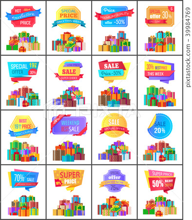 Hot Exclusive Price Labels Posters with Gift Boxes - Stock Illustration ...