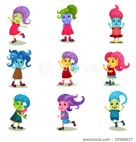 Cute troll characters set, happy creatures with... - Stock Illustration ...