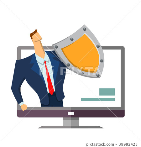 Man in business suit with a shield standing out... - Stock Illustration ...