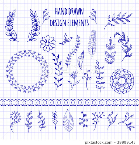 Set of hand-drawn doodle elements and seamless - Stock Illustration ...