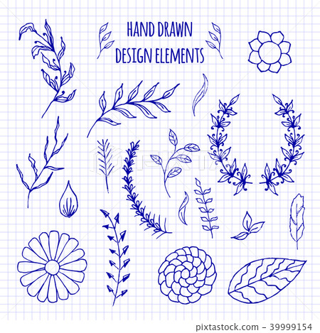 Set of hand-drawn doodle elements and seamless - Stock Illustration ...